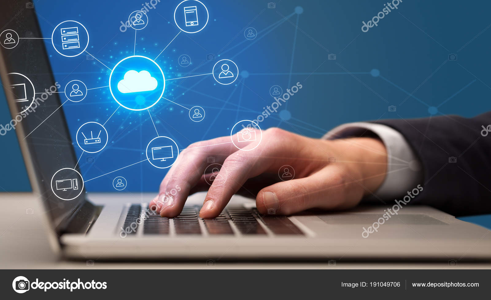 Hand typing with cloud technology system concept — Stock Photo ...