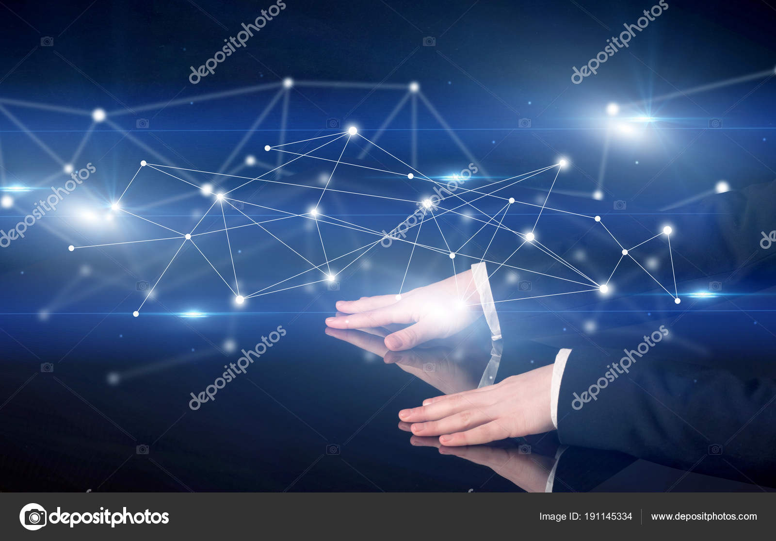 Hands touching interactive table Stock Photo by ©ra2studio 191145334