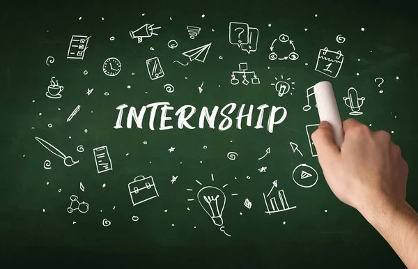 Hand Drawing Internship Inscription White Chalk Blackboard Education ...