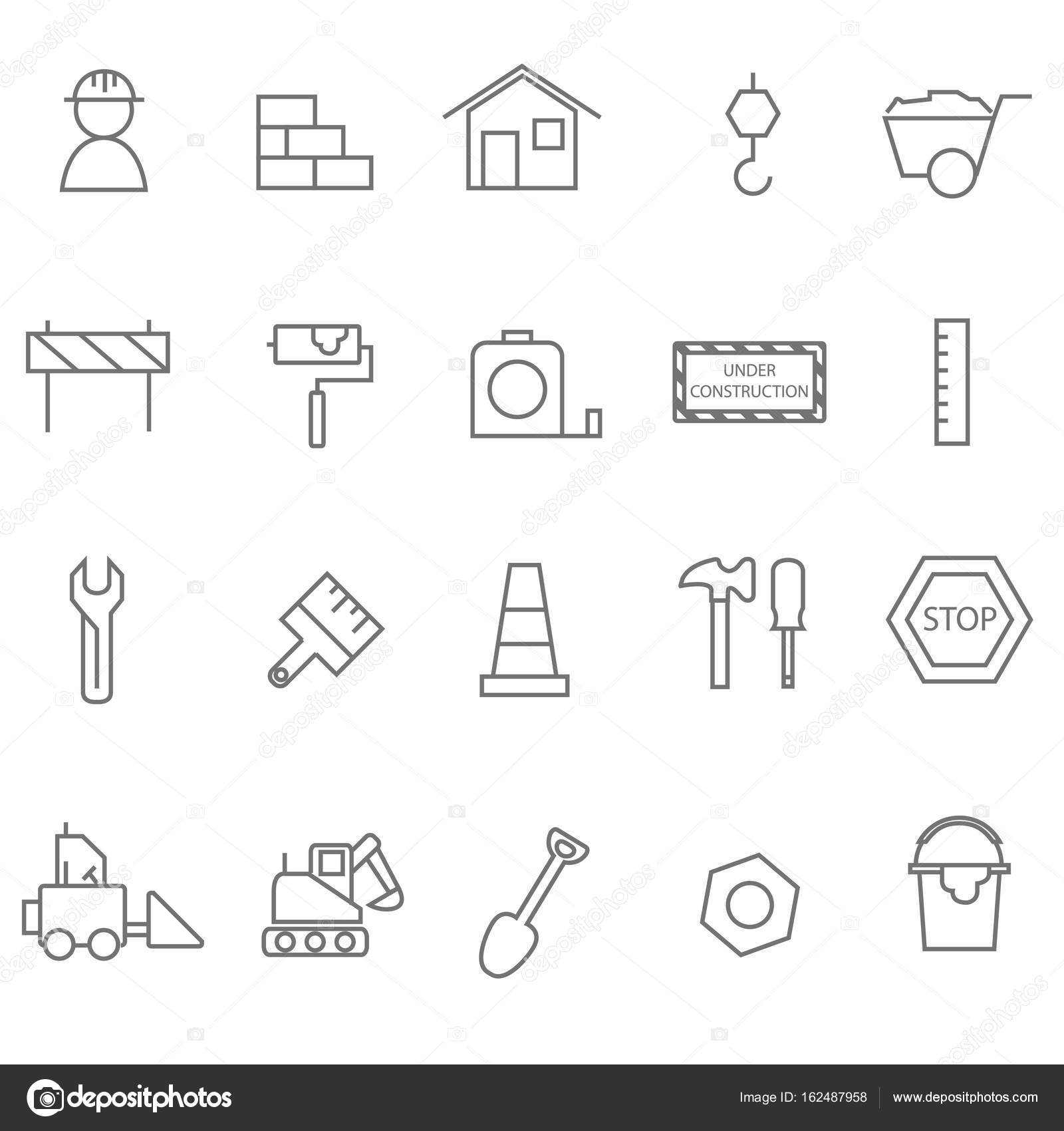 Simple flat construction line icon, buildings and construction object ...