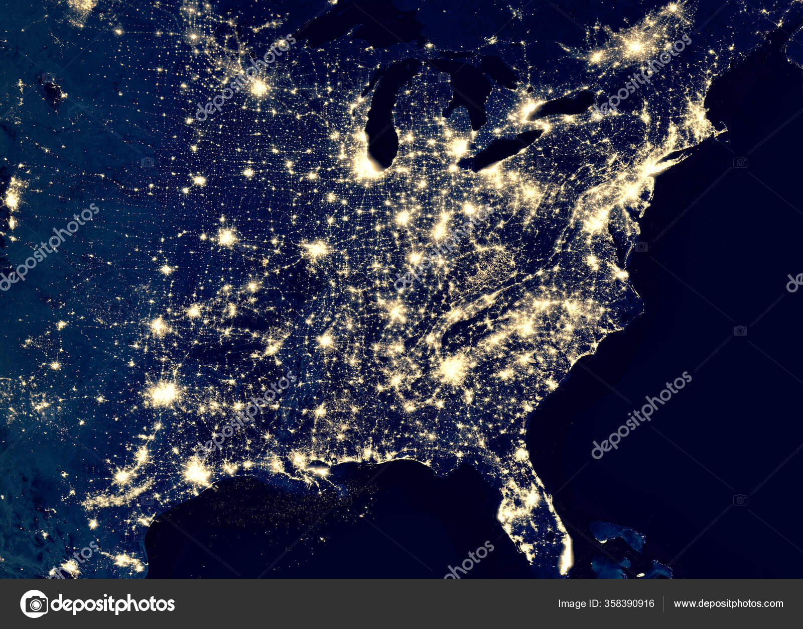 Earth Night View City Lights East United States Space Usa — Stock Photo ...