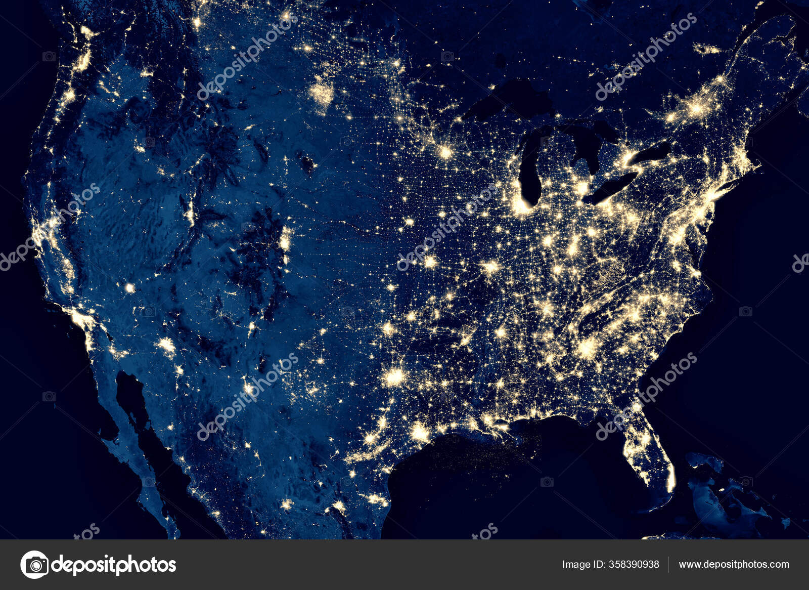 Earth Night View City Lights United States Space Usa World — Stock ...