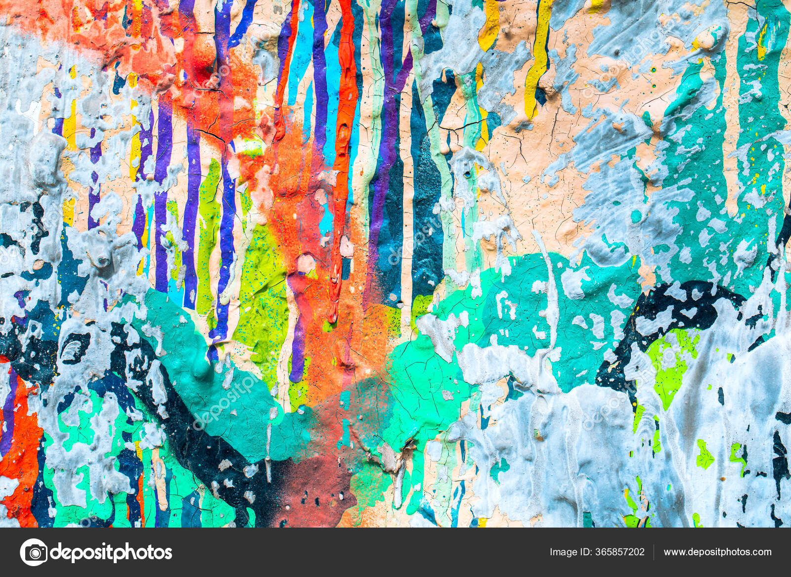 Closeup Colorful Messy Painted Urban Wall Texture Modern Pattern ...