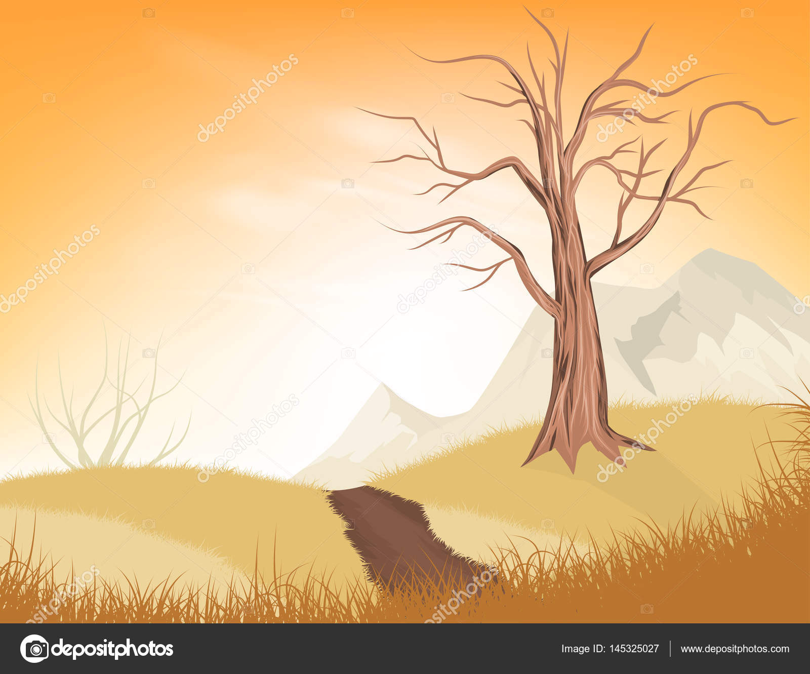 Dry tree scene vector Stock Vector Image by ©mapichai #145325027