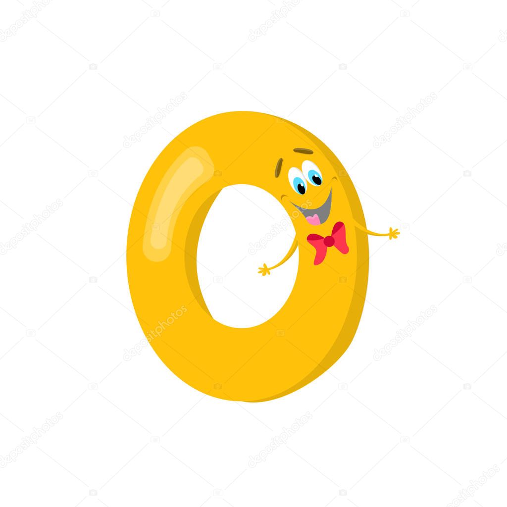 Carta de dibujos animados naranja O con la pajarita y la cara, ojos ...