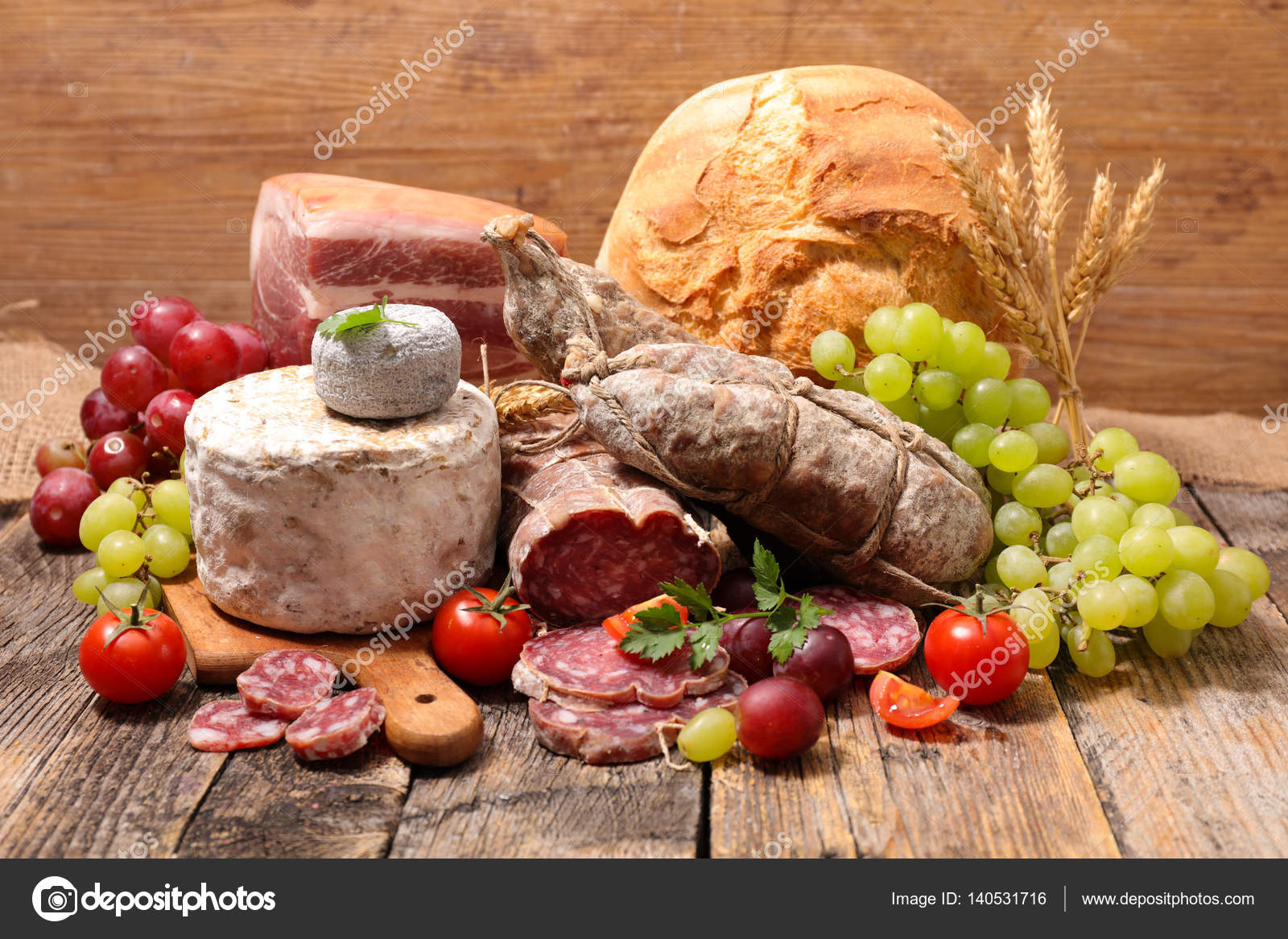 Cheese, meat and bread Stock Photo by ©studioM 140531716