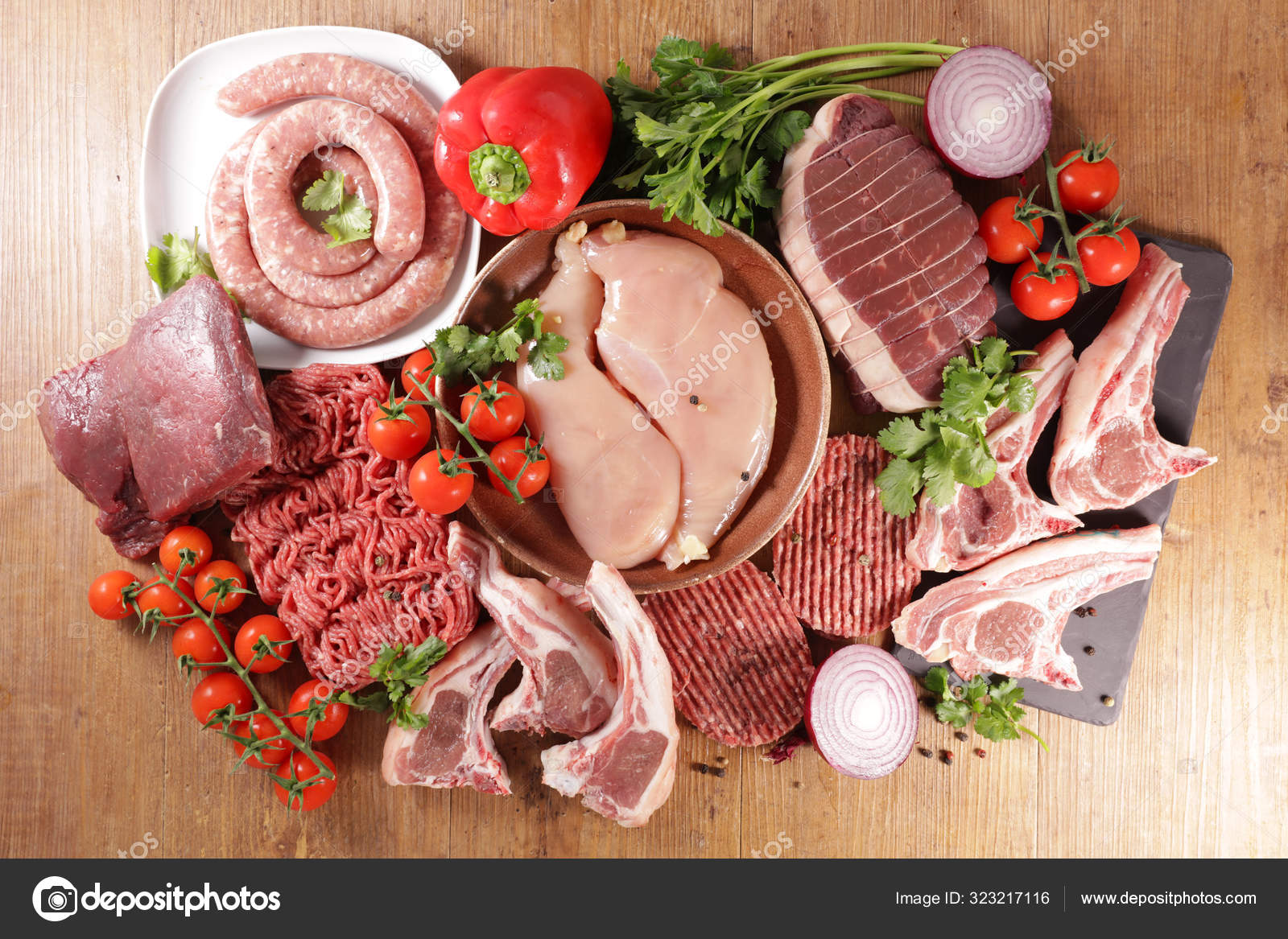 Assorted Raw Meats Beef Pork Veal Lamb — Stock Photo © studioM #323217116