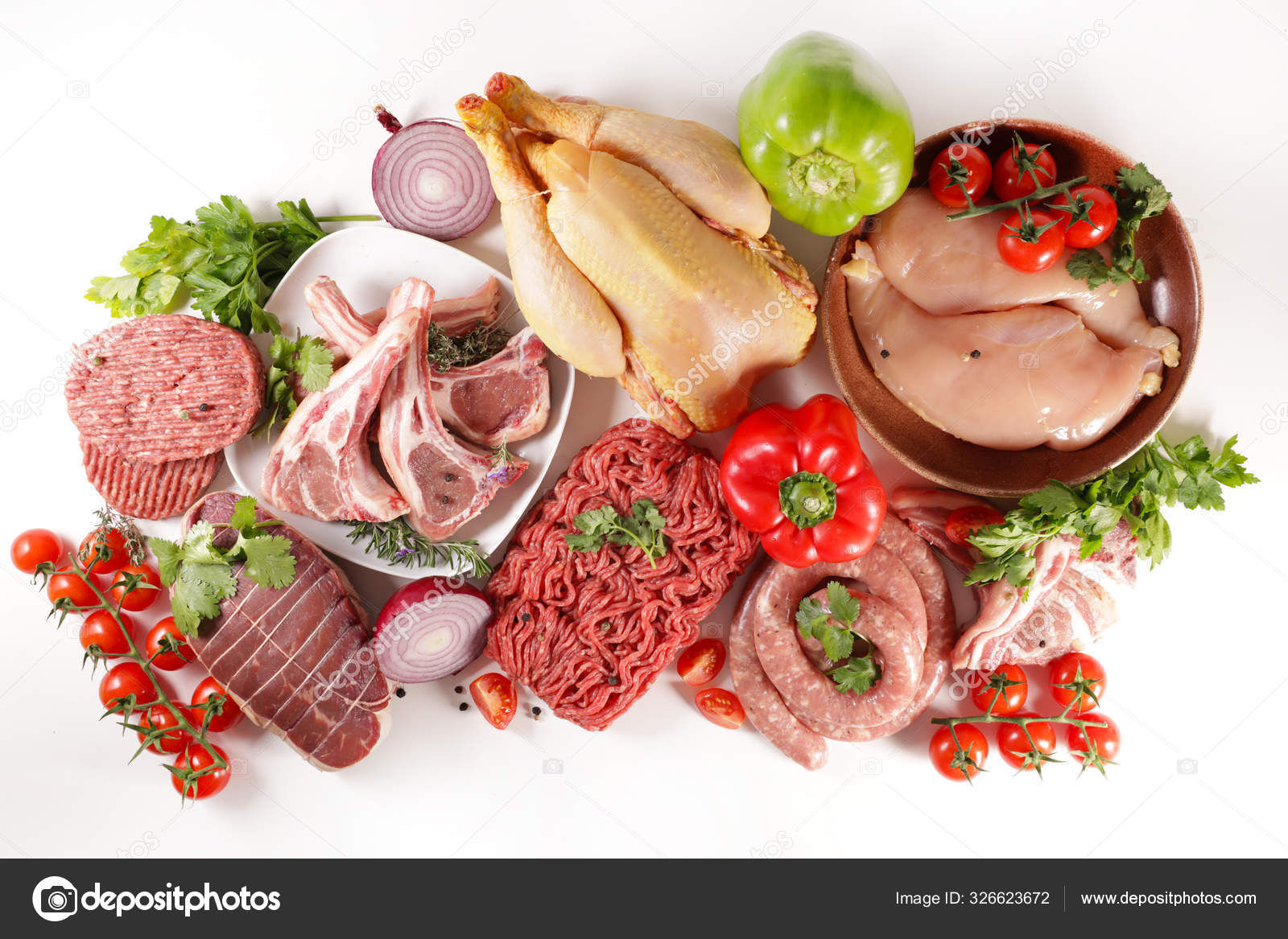 Assorted Raw Meats White Background Stock Photo by ©studioM 326623672