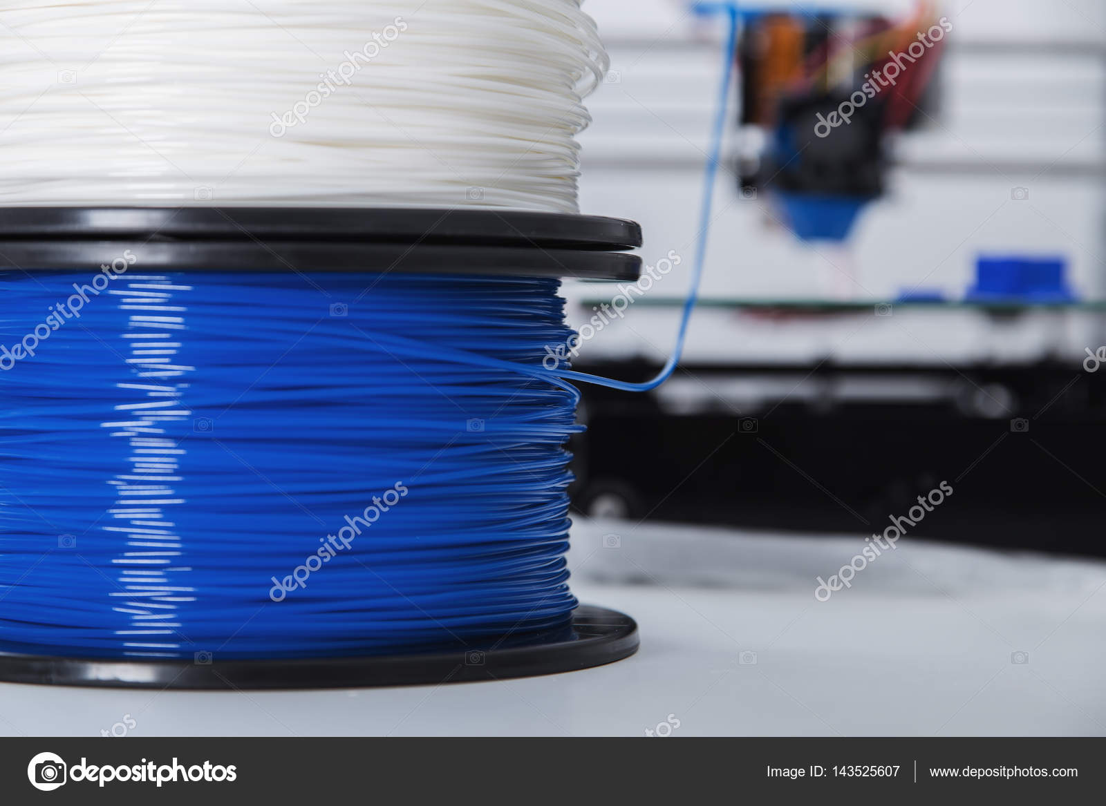Personal 3d printer and abs or pla filament coils next to him.. Stock ...