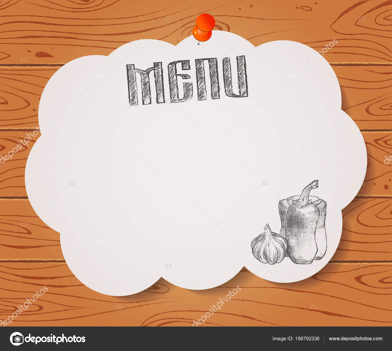 Menu of restaurant with hand drawn vegetables on paper on Wooden Stock ...