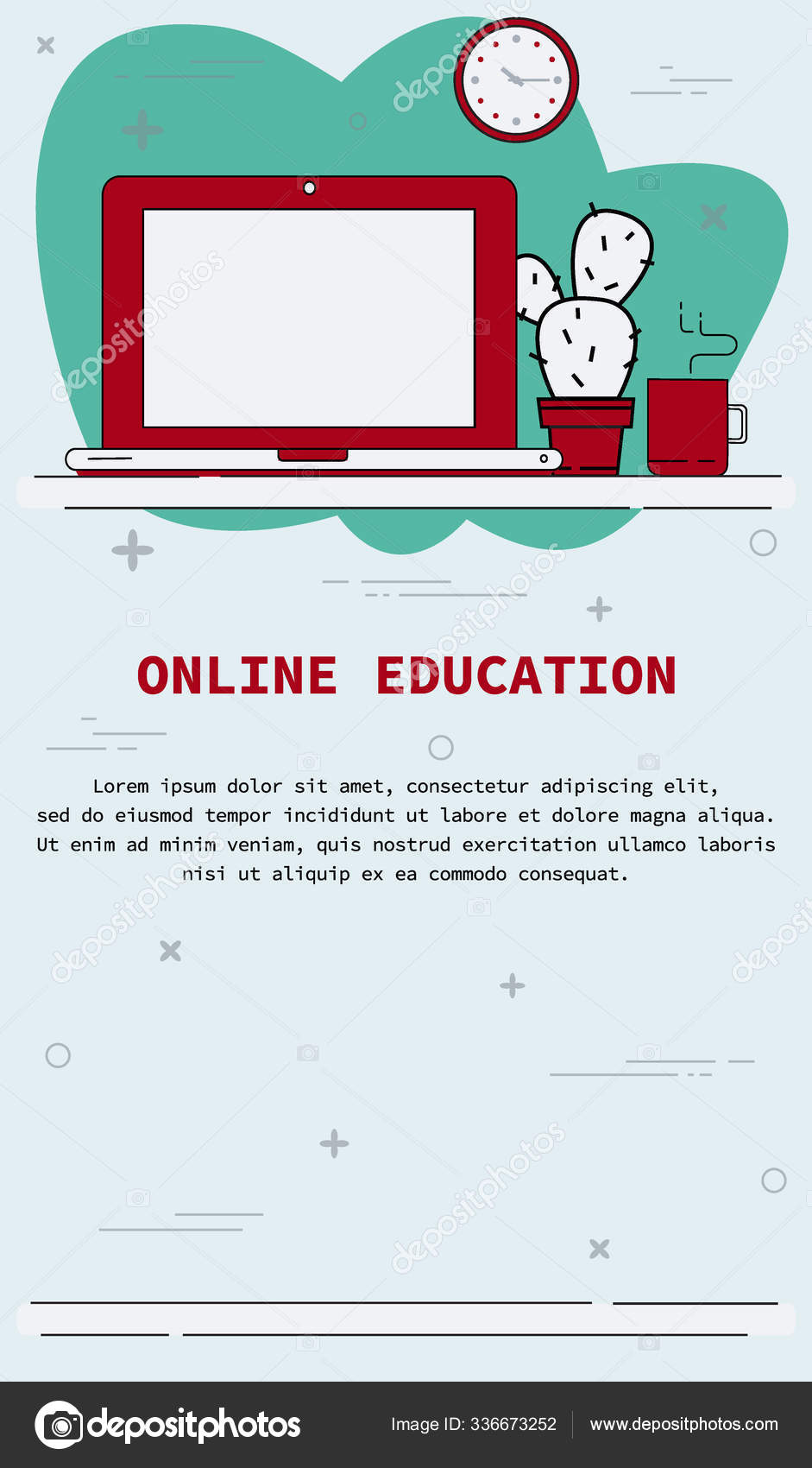 Vertical background with flat workplace, software, website, onli Stock ...