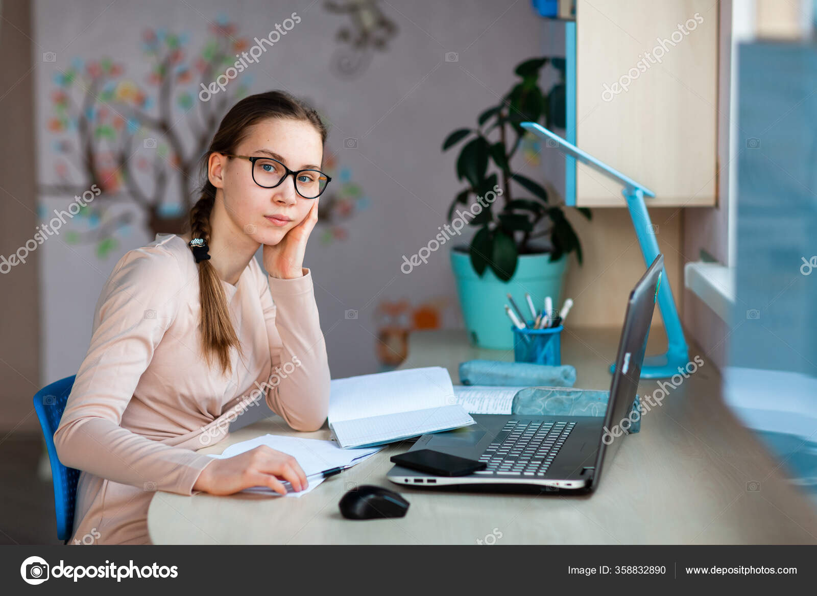 Beautiful Young School Girl Working Home Her Room Laptop Class Stock ... Beautiful Young School Girl Working Home Her Room Laptop Class Stock ...