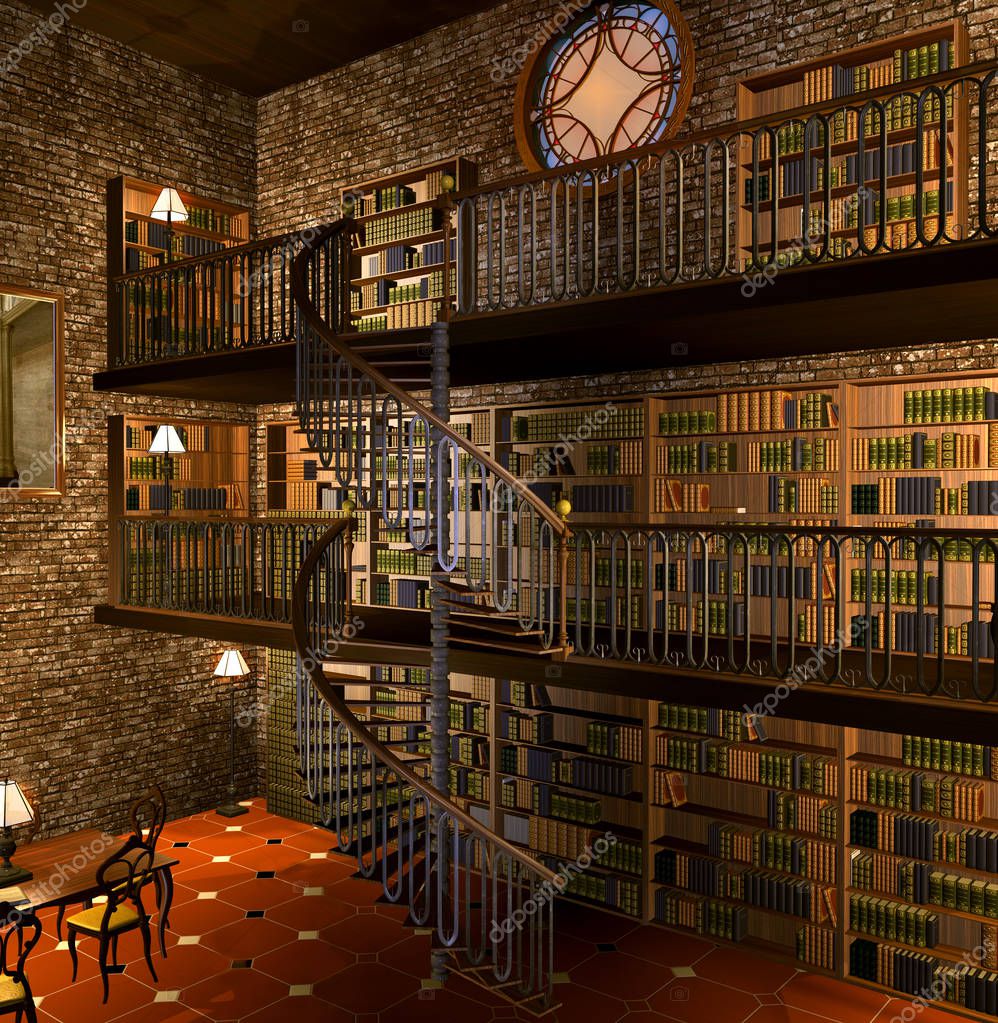 Fantasy Steampunk Library Spirl Staircase — Stock Photo © Ellerslie ...