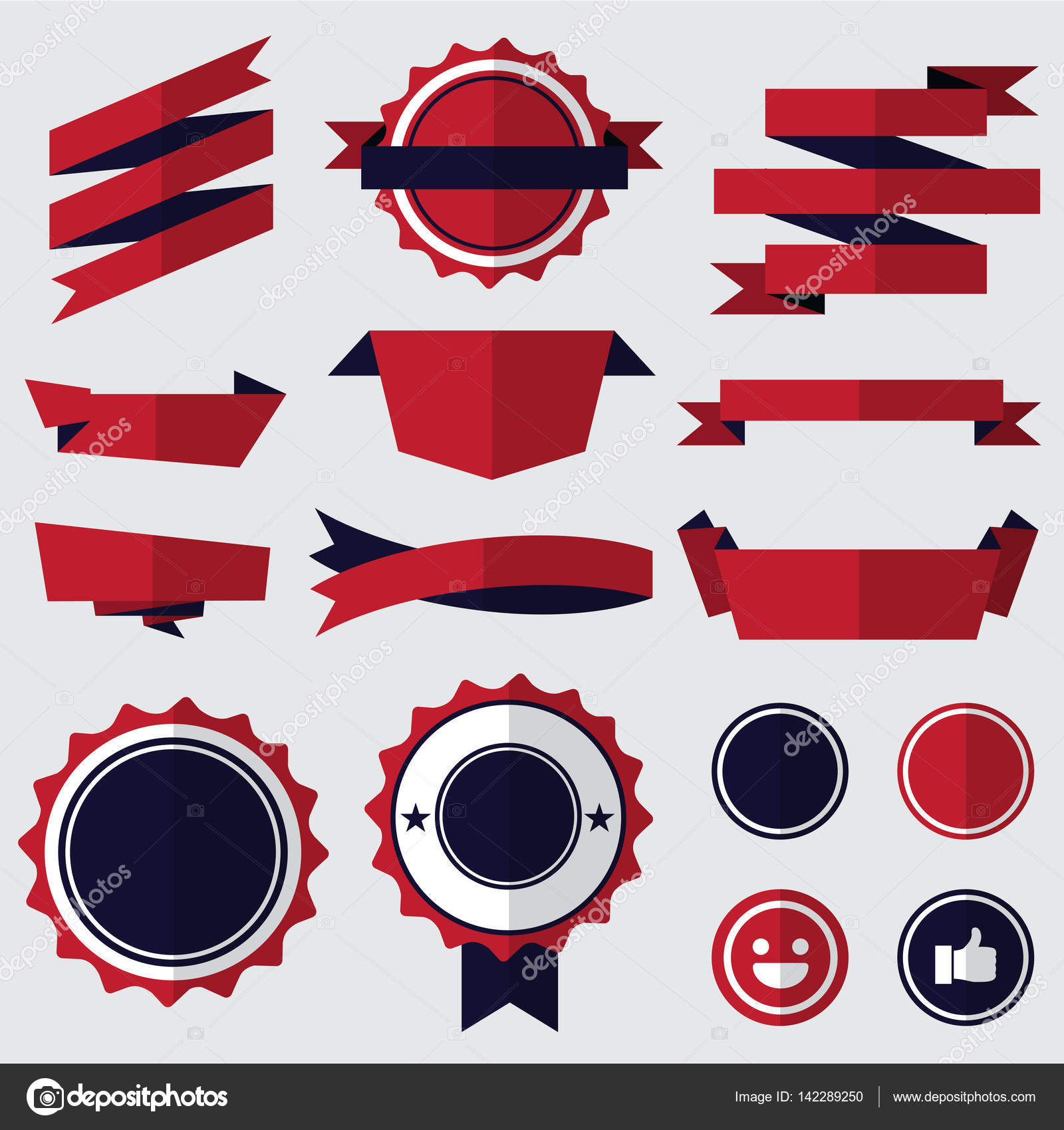 Juego de insignias rojas, etiquetas y cintas. concepto de diseño plano ...