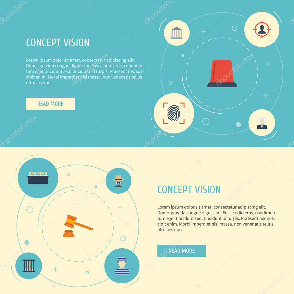 Iconos planos Juez Gavel, Prisionero, Inspector y otros elementos ...