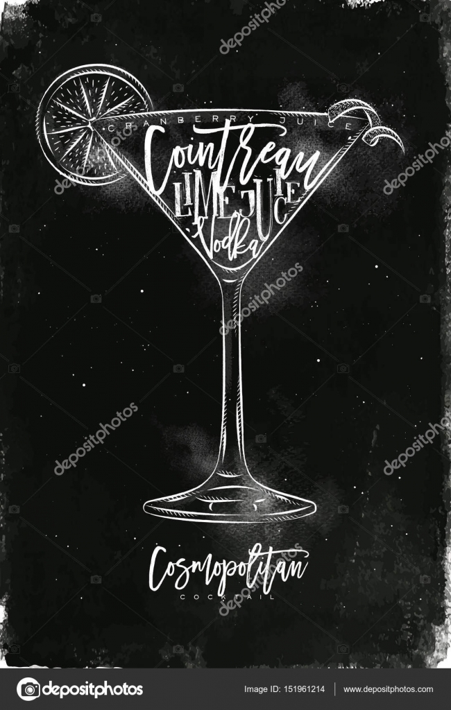 Cosmopolitan cocktail chalk Stock Vector by ©anna42f 151961214