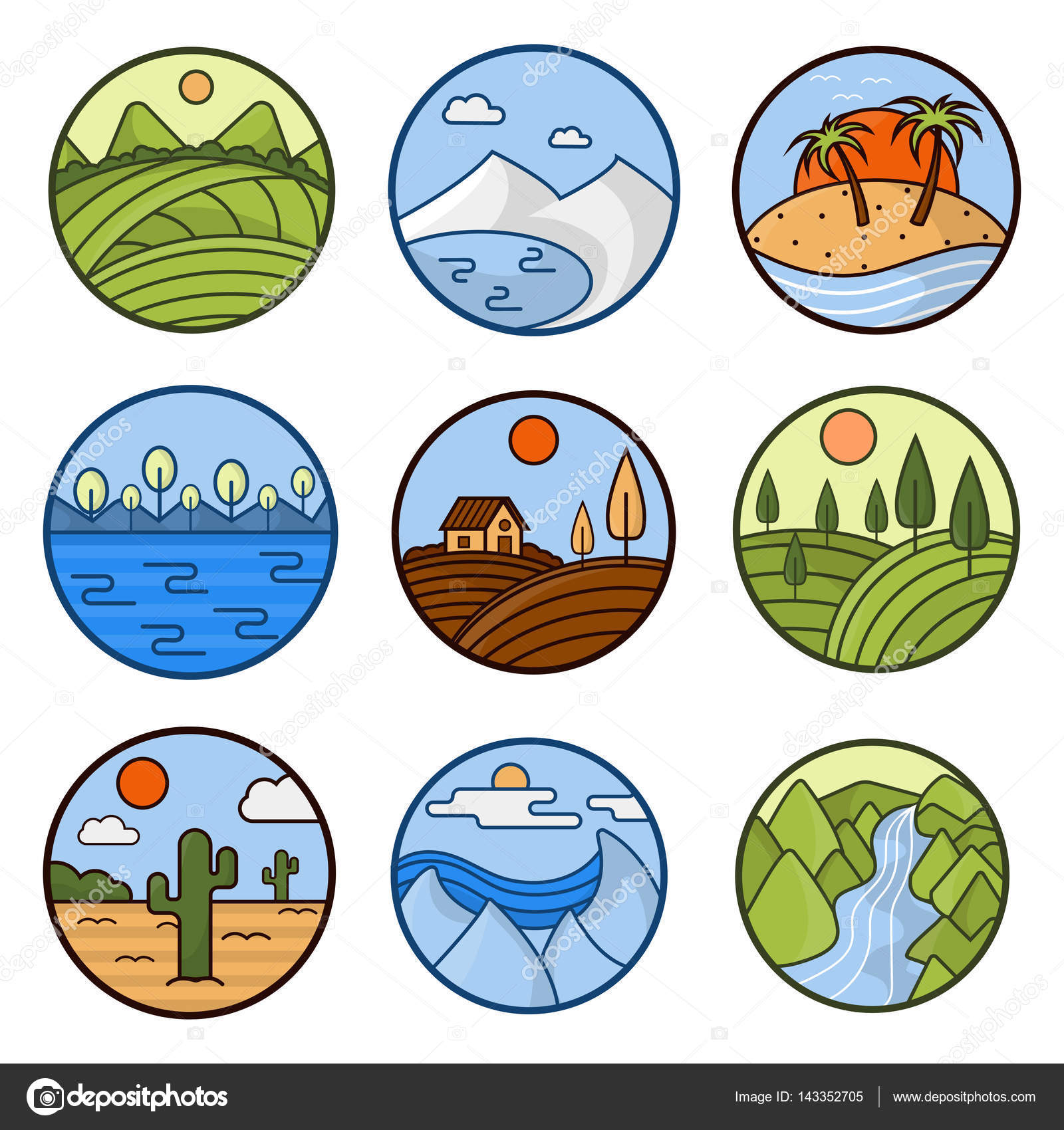 Nature landscape icons — Stock Vector © Sonulkaster #143352705