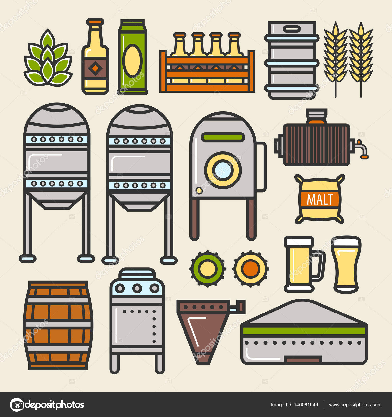 Beer brewing factory process Stock Illustration by ©Sonulkaster #146081649