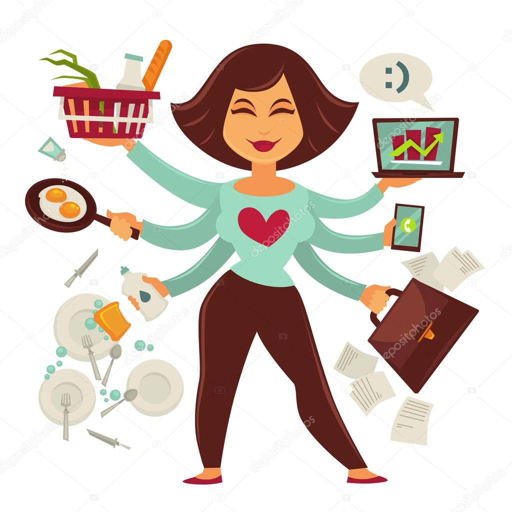 Multitarea persona femenina aislada en la imagen de vector blanco 2024