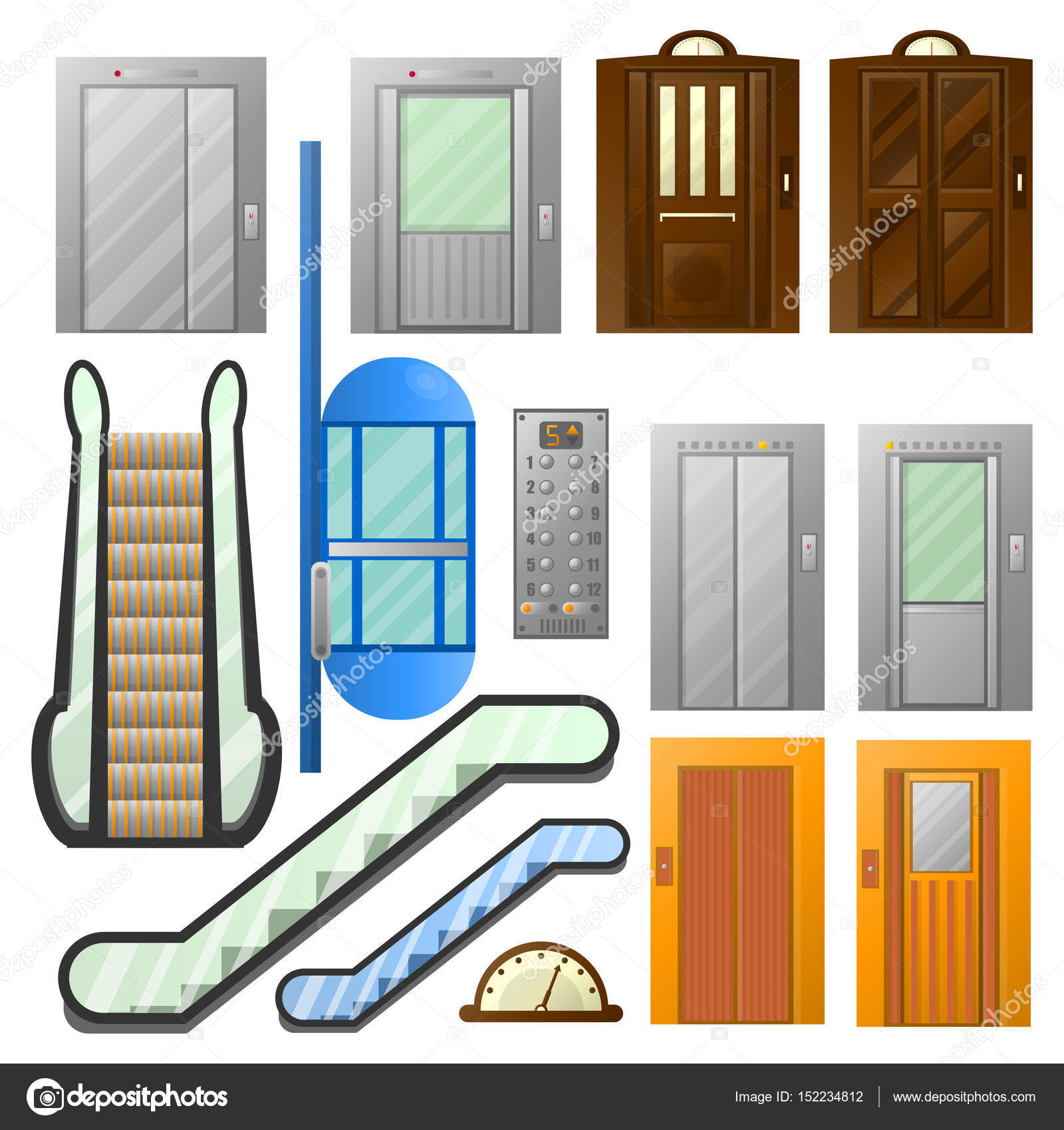 Elevators or escalator lifts vector isolated icons set — Stock Vector ... Elevators or escalator lifts vector isolated icons set — Stock Vector ...