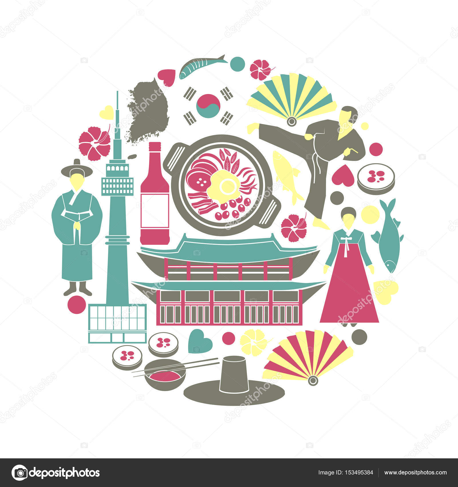 Korean customs and landmarks — Stock Vector © Sonulkaster #153495384