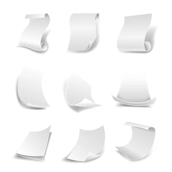 White Paper Sheets Curled Edges Scroll Isolated Icons Vector Blank ...
