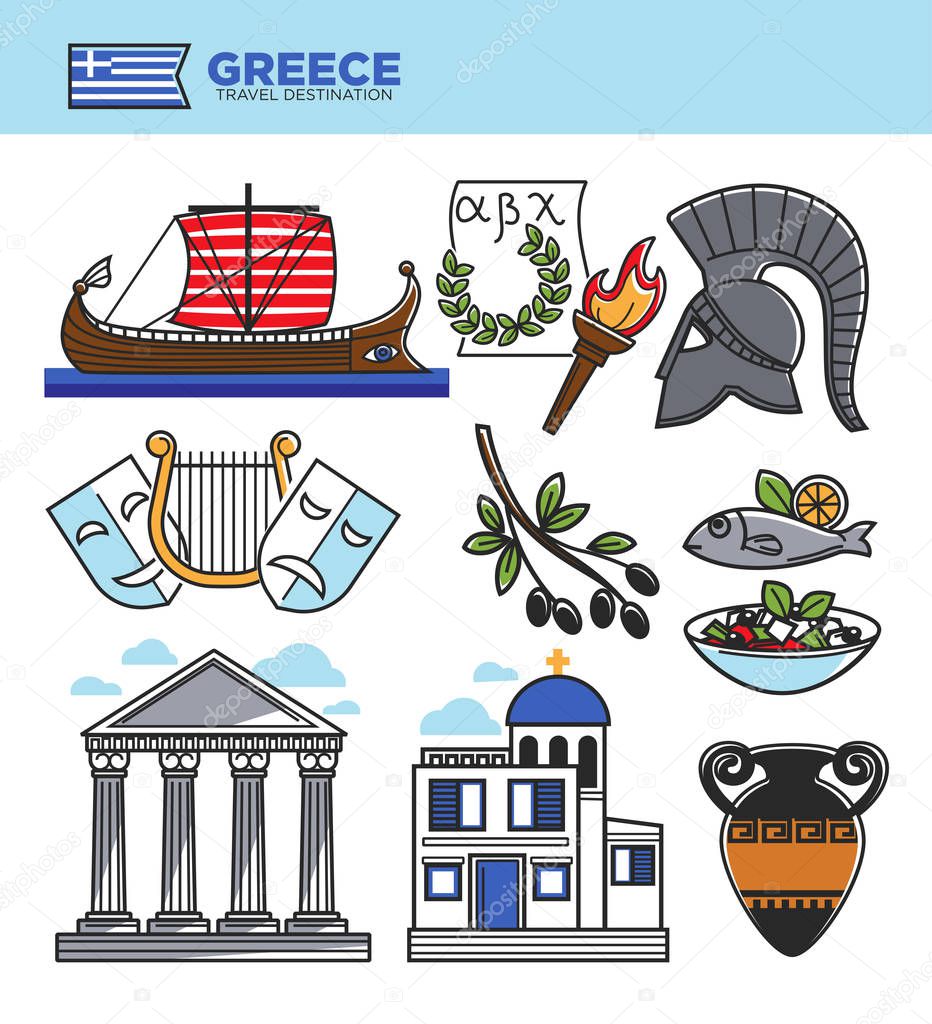 Grecia viajes turismo símbolos emblemáticos Vector de stock por ...