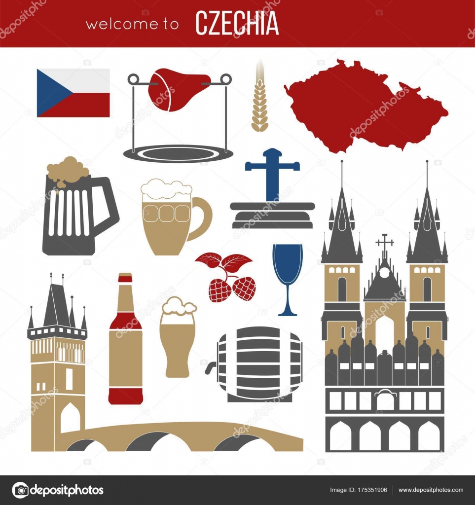 Czech Republic Culture Symbol Set Europe Travel Prague Direction Vector ...