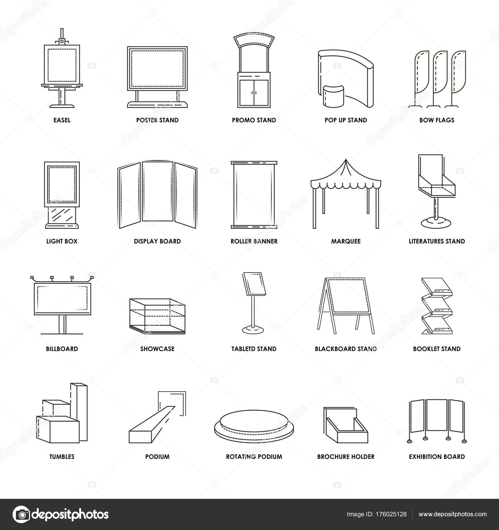 Stands Rack Displays Promo Showcase Different Types Vector Line ...