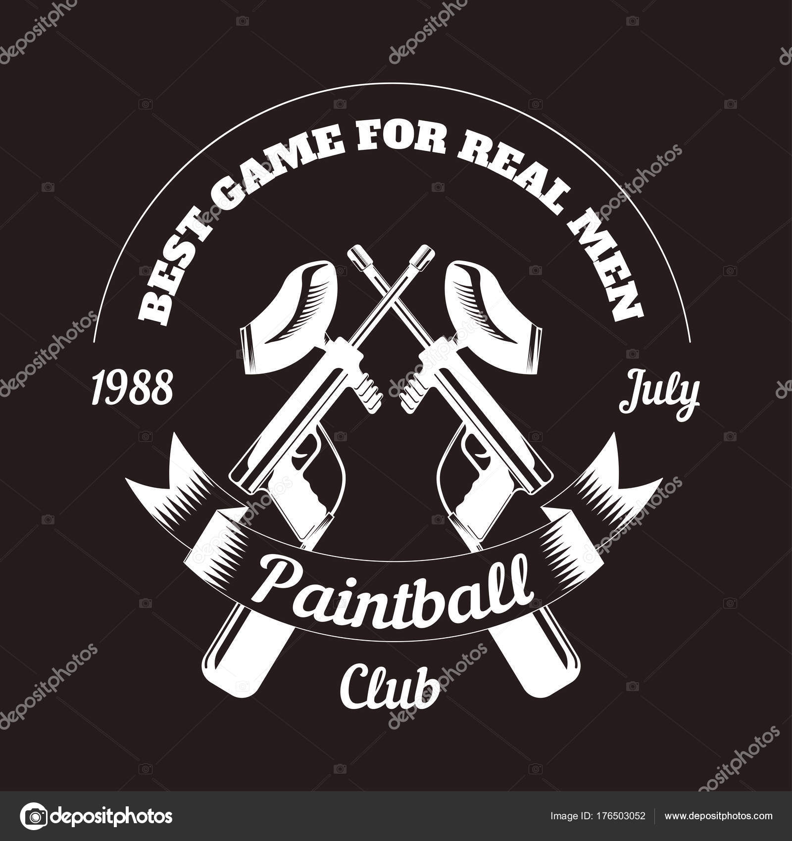Paintball Club Logo Template Pint Ball Gun Rifles Crossed Ribbon Stock ...