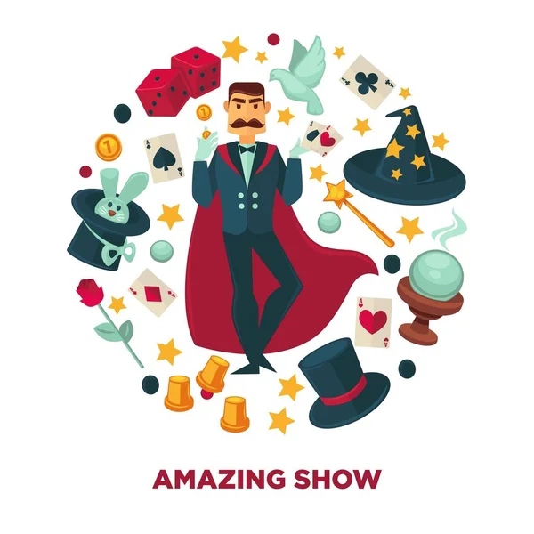 Magic Show Poster Design Magician Trick Equipment Magic Hat Wand Stock ...