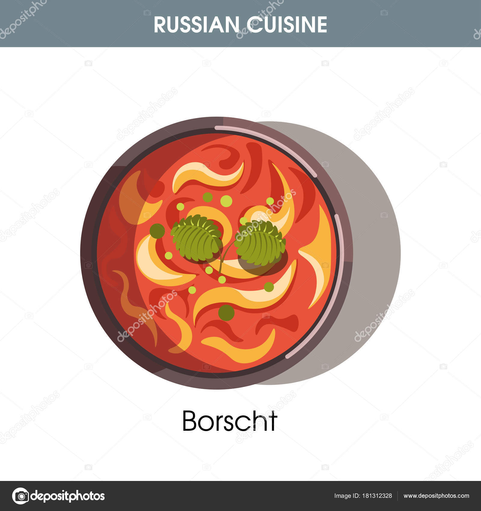 Thick Borscht Laurel Leaves Russian Cuisine Isolated Cartoon Flat ...