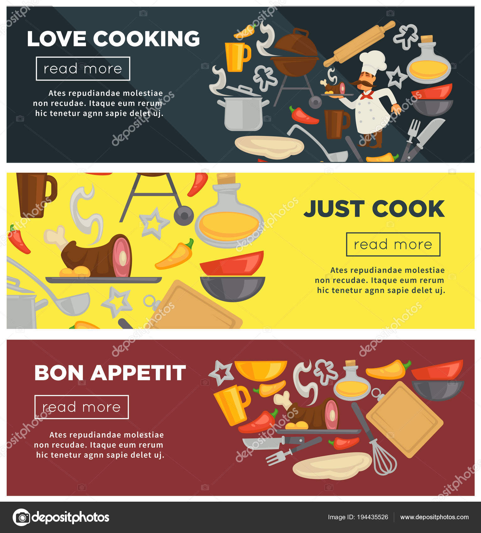 Cooking School Chef Utensils Vector Web Banners Stock Vector by ...