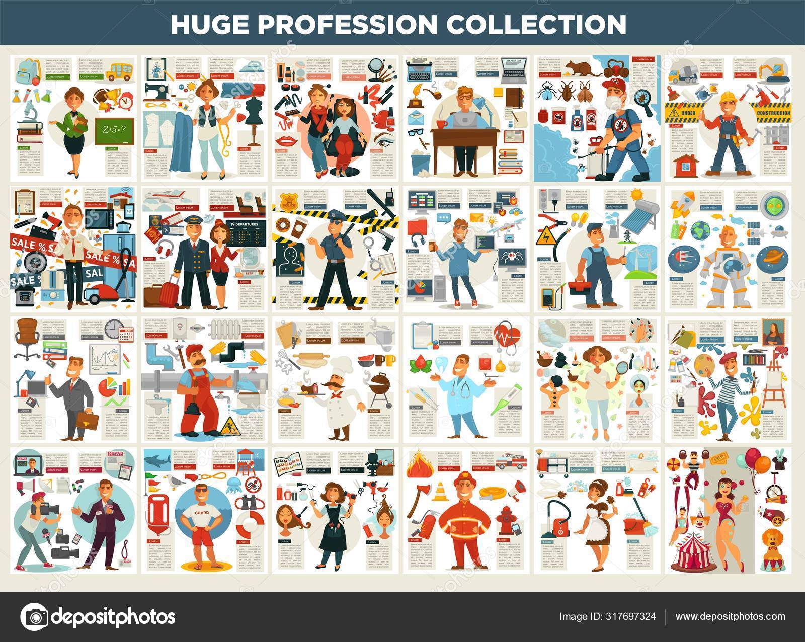 Work Job Profession Collection Career Vector Teacher Designer Stylist ...