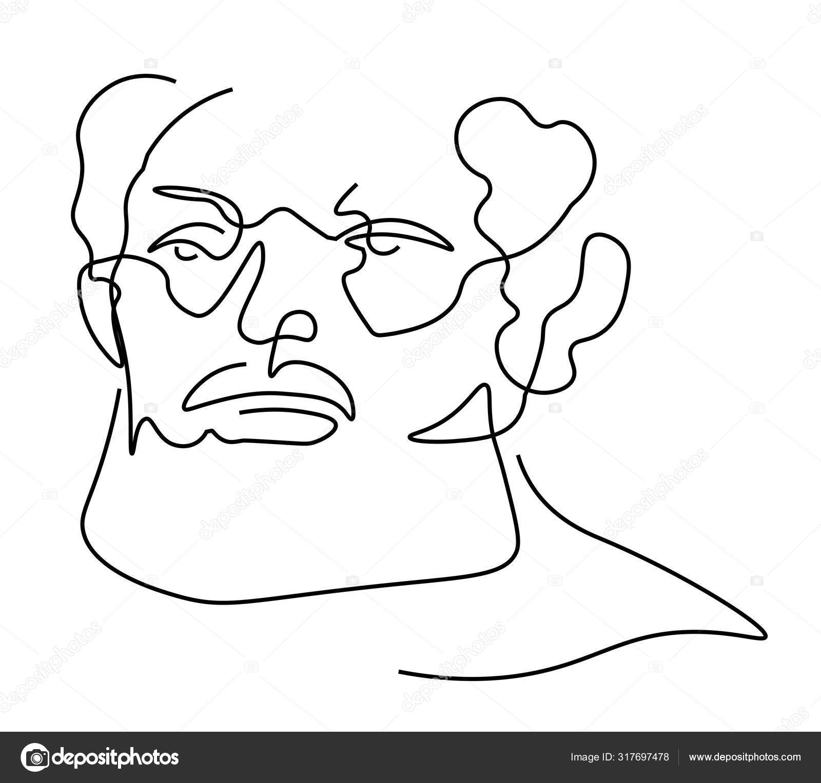 Skjegg Linjetegning Tegning Mann Med Langt Skjegg Som Holder Muskett