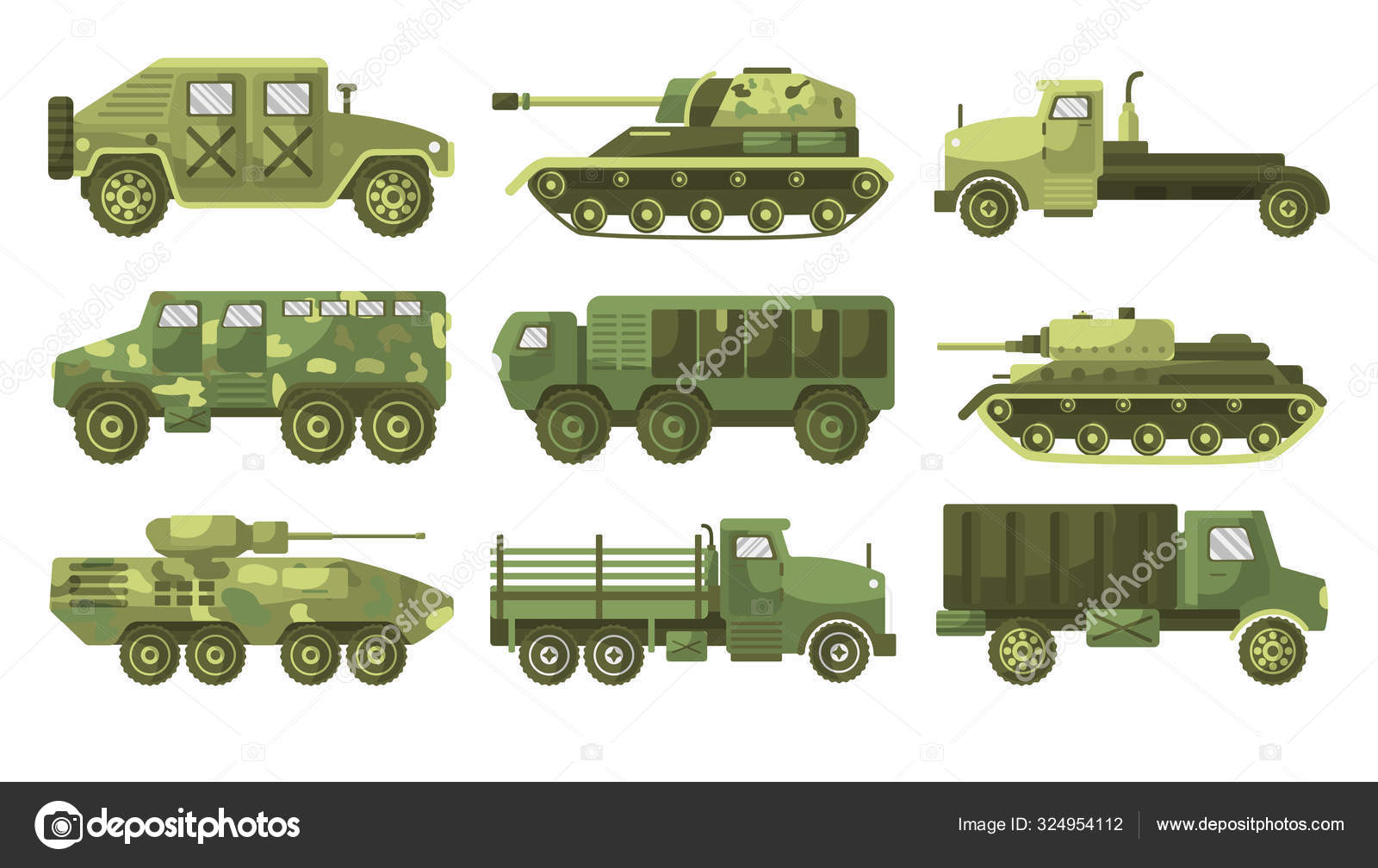 Tanks Armoured Trucks Collection Side View Armament Mounted Turret Army ...