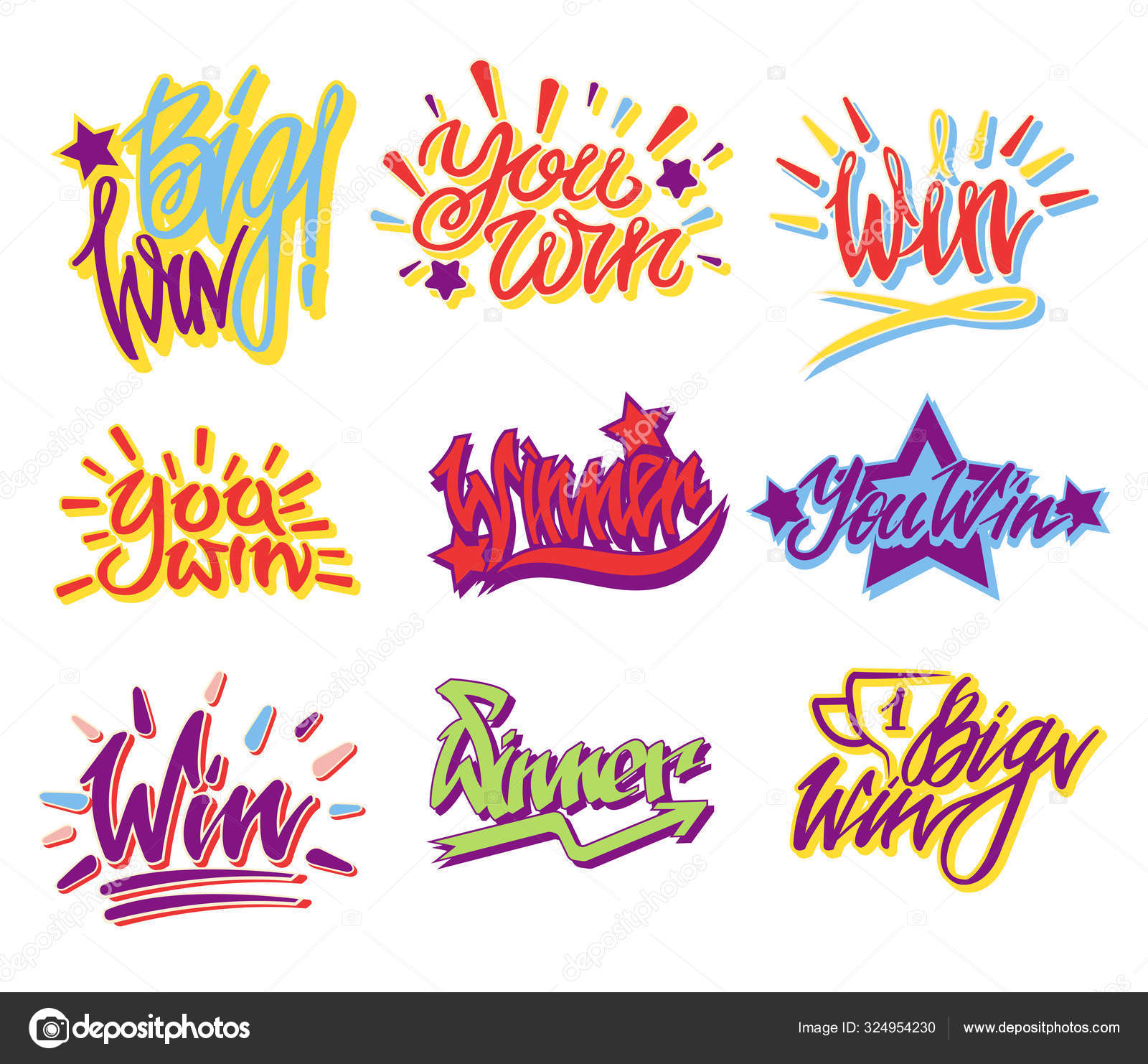 You Win Lettering Text Banners Set Congratulation Winner Congratulatory ...