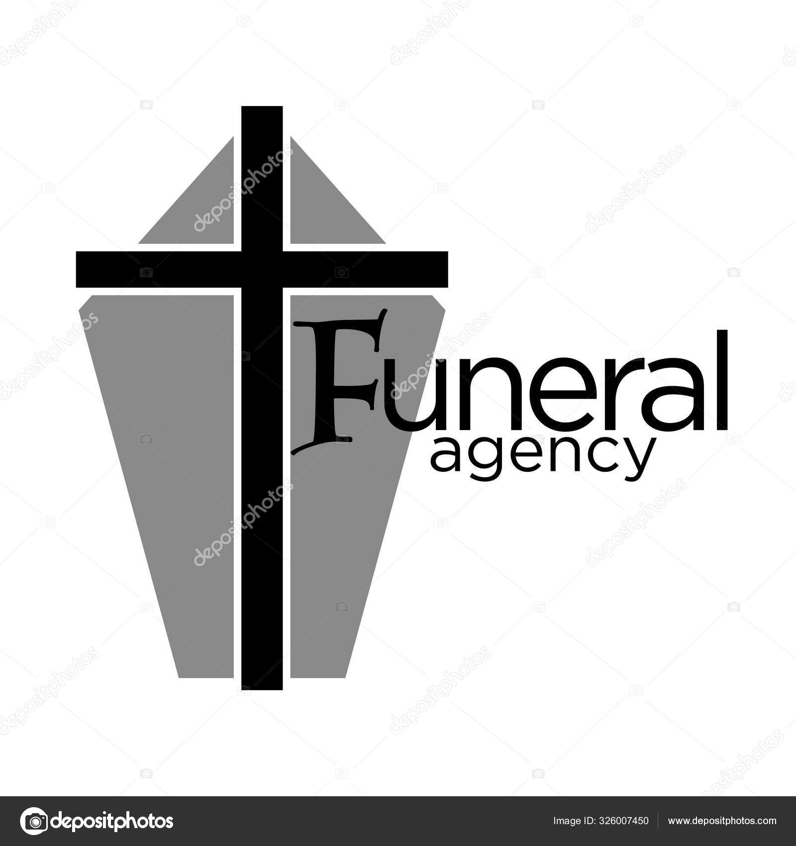 Logotipo da agência funerária com caixão de caixão cinza e cruz Vetor ...