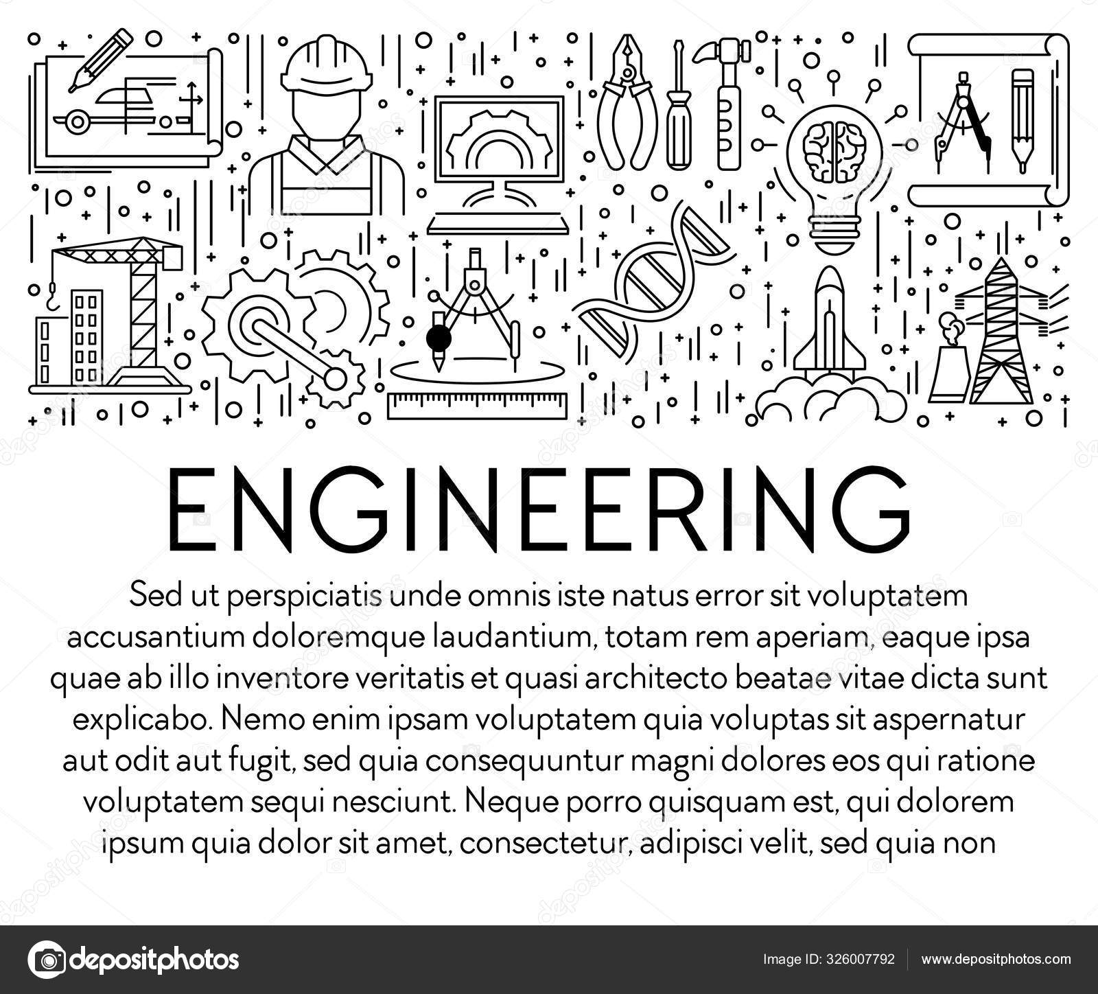 Engineering banner template with graphic linear icons and text Stock ...