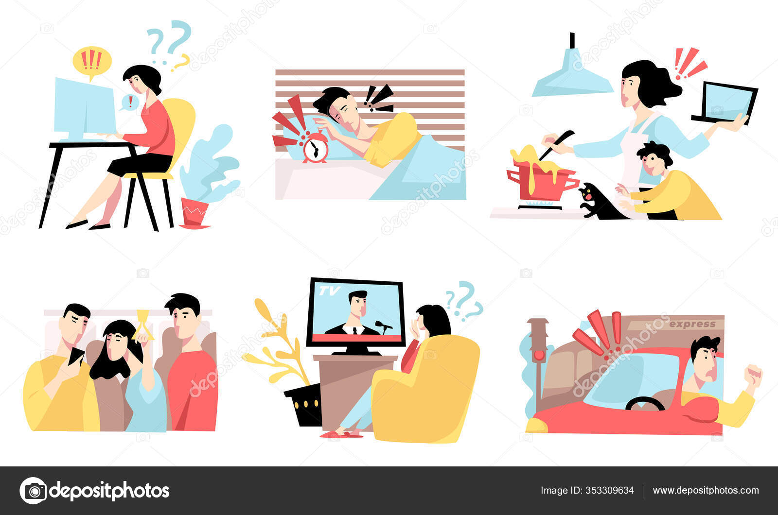 Multitasking Stressing Woman Man Cooking Doing Business Overworking ...