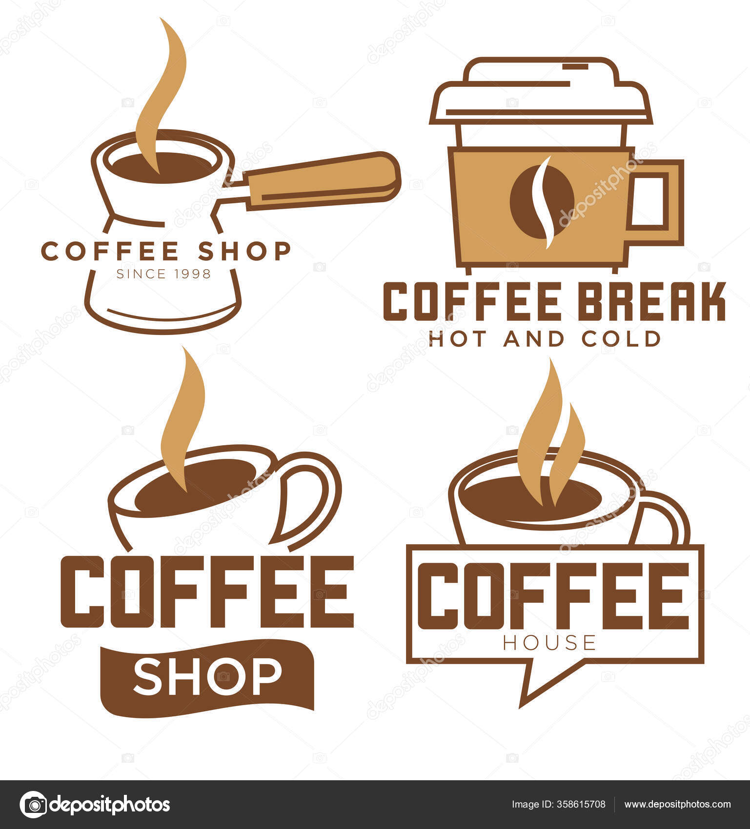 Colección Logotipos Emblemas Para Cafetería Pausa Bebida Caliente Fría Recién Vector de stock ...