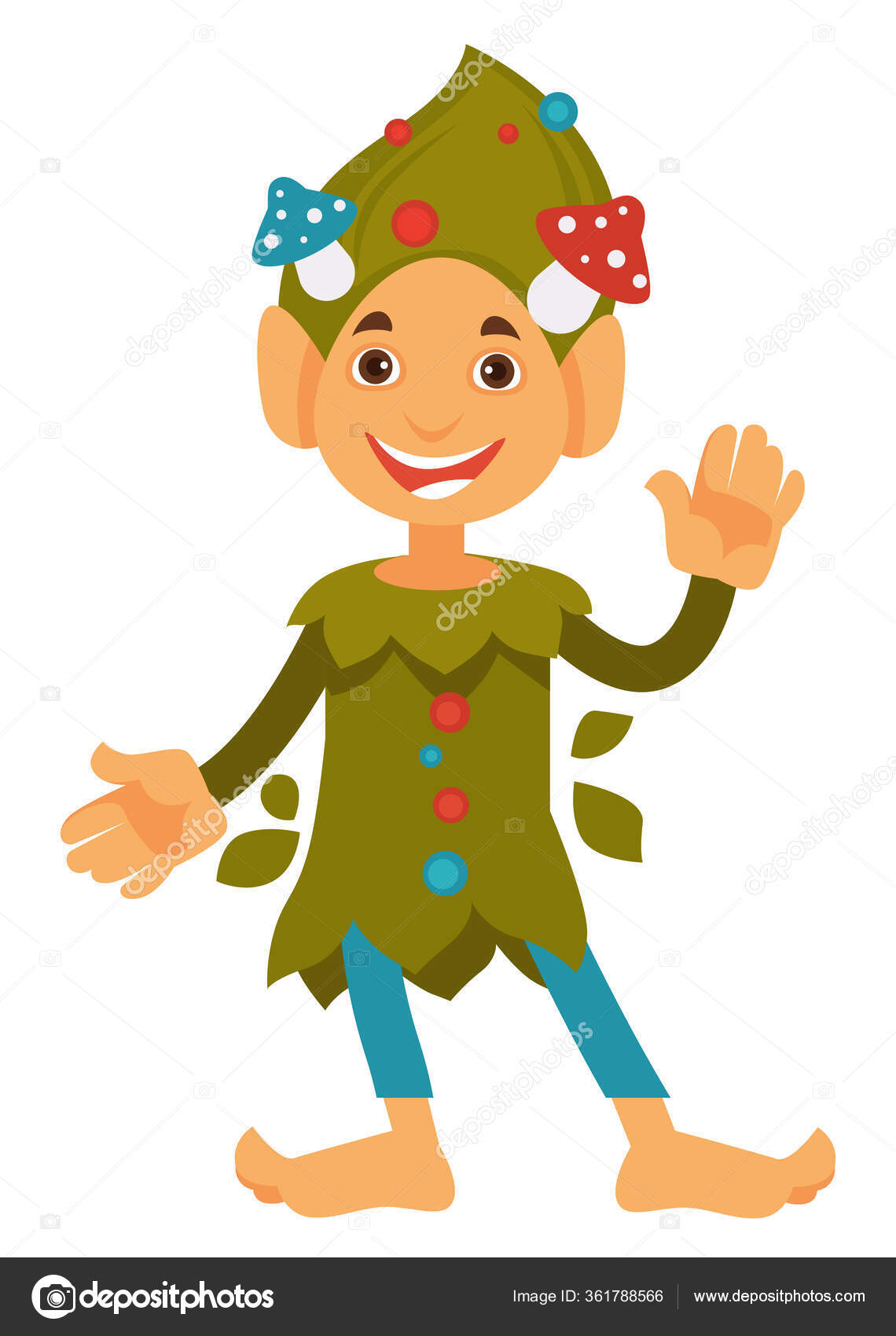 Gnome Fantasy Character Waving Hand Greeting Isolated Dwarf Smile Face ...