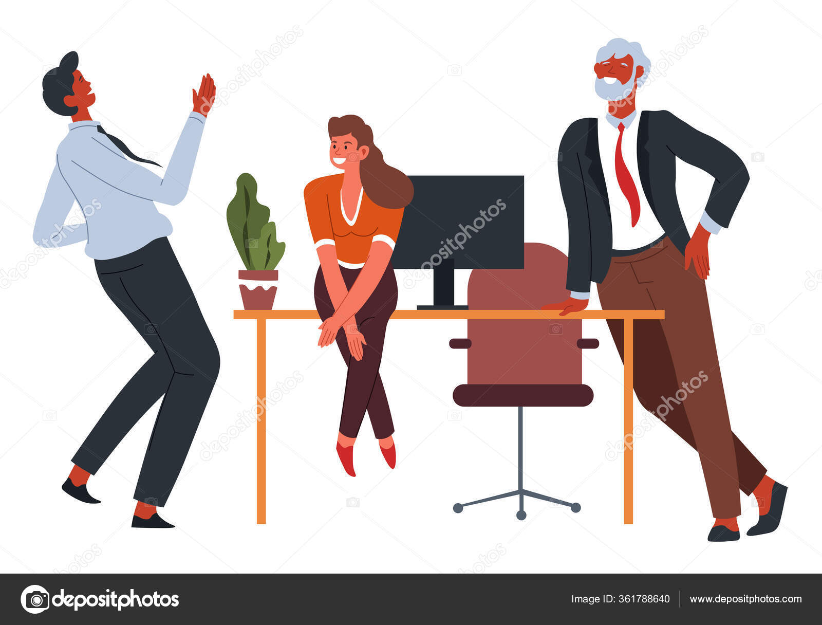 Employees Team Talking Laughing Free Time Coffee Break Office Workers ...