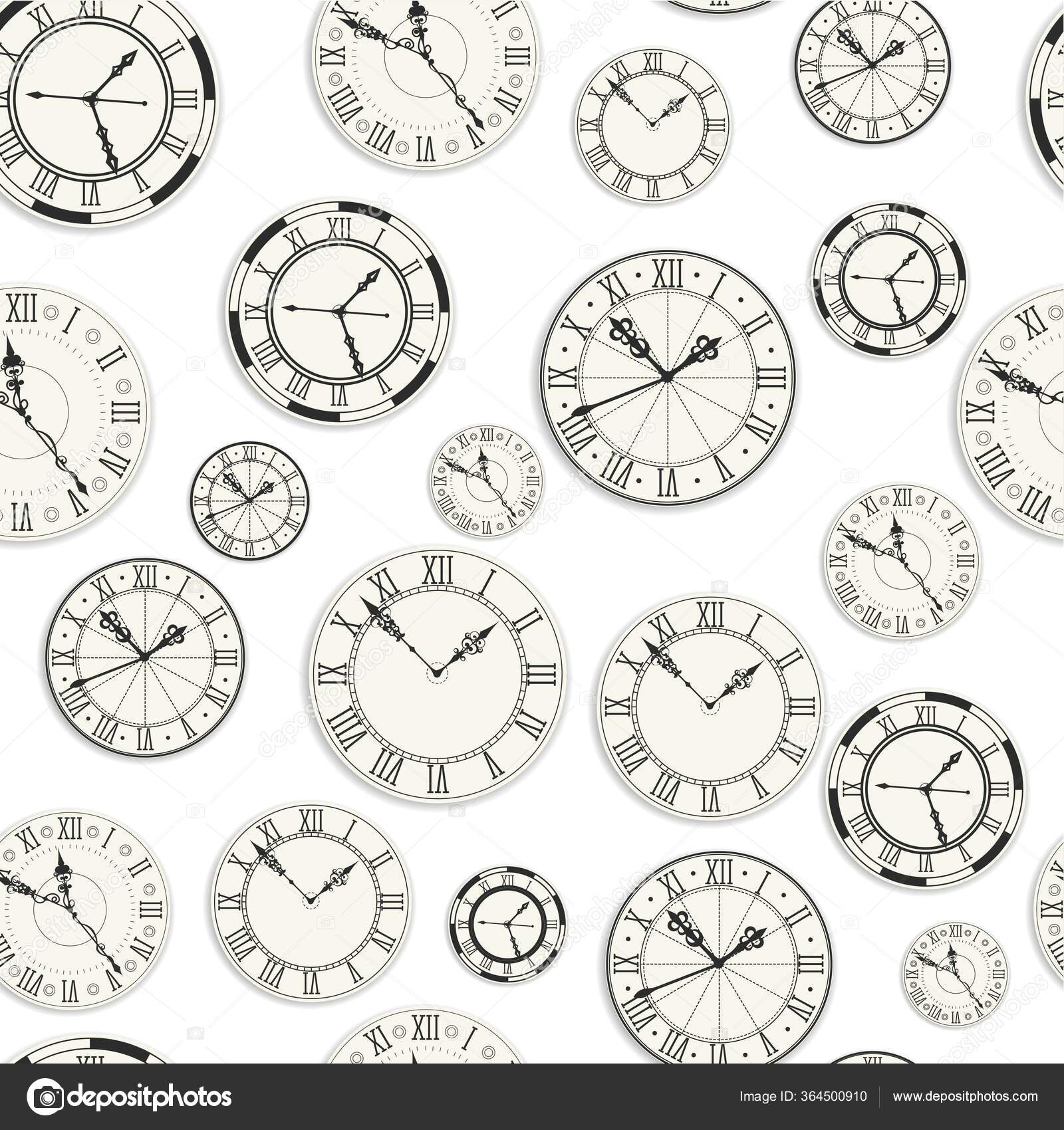 Retro Clocks Fancy Roman Numbers Hands Seamless Pattern Vintage Watches ...
