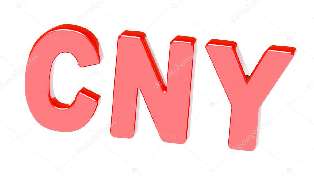 Señal de Yuan en fondo blanco. Ilustración 3D. 2022