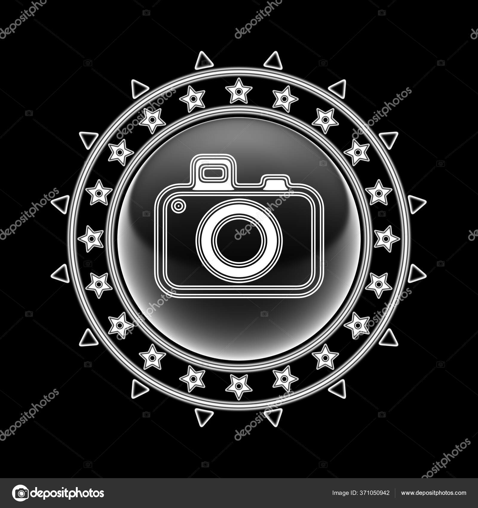 Camera Icon Circle Frame Black Background Illustration Stock Photo by ...