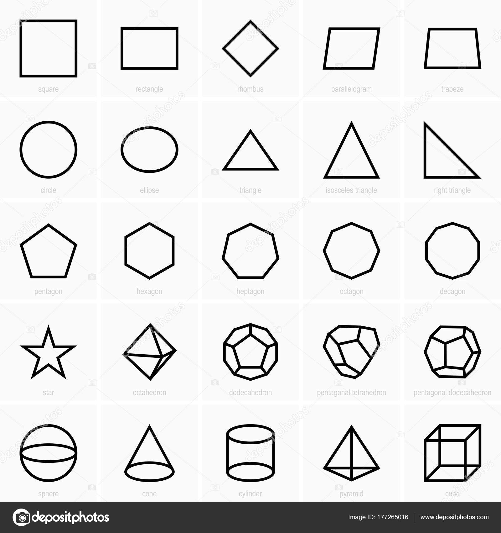 Satz Planimetrischer Und Stereometrischer Figuren Stock-Vektorgrafik ...