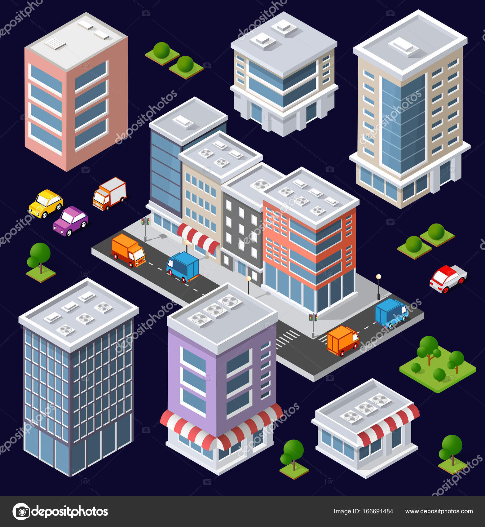 Set of modern isometric buildings Stock Vector by ©alexzel21 166691484