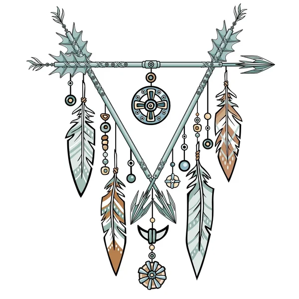 Native American Indian talisman dreamcatcher with feathers. Magic horn ...