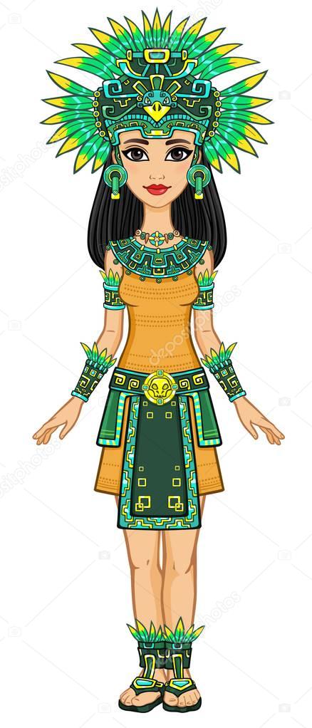 Animation portrait of the beautiful girl in a dress of the Native ...